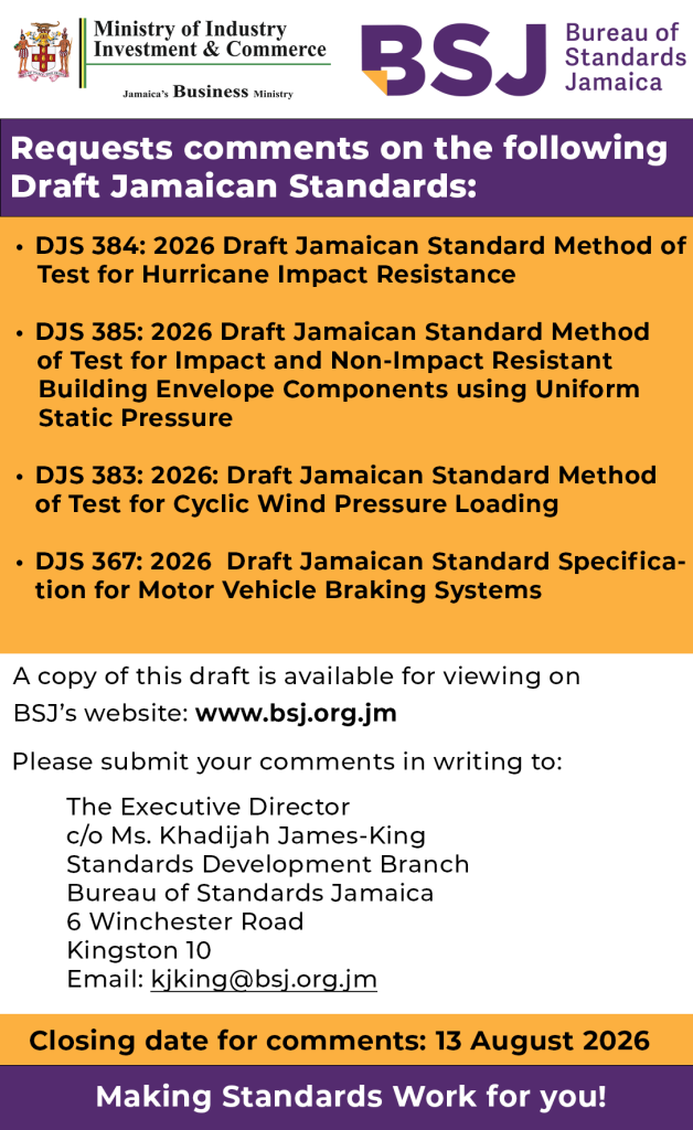 BSJ request comments on the following Draft Jamaican Standards – Bureau ...
